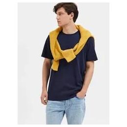 Rundhalsshirt Selected "SLHASPEN SS O-NECK TEE NOOS", Herren, Gr. M, blau (navy blazer), Jersey, Obermaterial: 100% Baumwolle, unifarben, regular fit normal, Rundhals, Shirts Rundhalsshirt