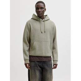 Jack & Jones Kapuzensweatshirt JACK & JONES "JJEBRADLEY SWEAT HOOD NOOS", Herren, Gr. S, vetiver, angeraute Sweatware, Obermaterial: 65% Polyester, 35% Baumwolle, unifarben, relaxed fit normal, ohne Ausschnitt, Rippb&uuml;ndchen, Sweatshirts, Materialmix, relaxed fit
