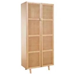 Highboard "Lina", beige (naturfarben), B:80cm H:180cm T:42cm, FSC-zertifizierter Holzwerkstoff, LeGer Home by Lena Gercke, Sideboards, Highboard, Mit Rattan Einsatz, 4 Innenf&auml;cher, teilmassiv, Topseller