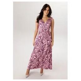 Sommerkleid Aniston SELECTED, Damen, Gr. 48, N-Gr, rosa, lila, Single Jersey, Obermaterial: 95% Viskose, 5% Elasthan, bedruckt, gebl&uuml;mt, gemustert, figurumspielend kn&ouml;chellang, V-Ausschnitt, verstellbar, Kleider Sommerkleid, mit breiten Tr&auml;gern zum Raffen - NEUE KOLLEKTION