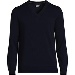 LANDS' END V-Pullover aus Baumwoll-Feinstrick, Herren,  Blau, Baumwolle, by Lands' End