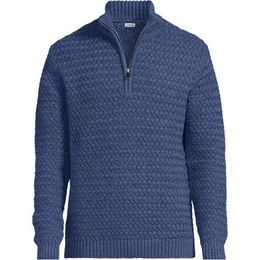 LANDS' END Flechtmuster-Pullover mit Rei&szlig;verschluss, Herren,  Blau, Polyester/Polyester-Mischung, by Lands' End