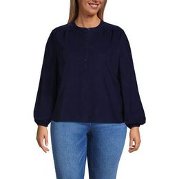 LANDS' END Feincord-Bluse mit Raffungen, Damen,  Blau, Baumwolle, by Lands' End