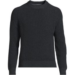 LANDS' END Drifter Strukturstrick-Pullover, Herren,  Schwarz, Baumwolle, by Lands' End