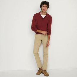 LANDS' END Feinstrick-Pullover mit Polokragen und Rei&szlig;verschluss, Herren,  Braun, Baumwolle, by Lands' End