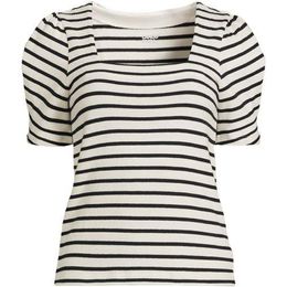 LANDS' END Gestreiftes Baumwollshirt mit eckigem Ausschnitt und Puff&auml;rmeln, Damen,  Wei&szlig;, Baumwolle, by Lands' End