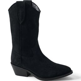 LANDS' END Westernstiefel aus Veloursleder, Damen,  Schwarz, Leder/Rauleder, by Lands' End