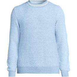 LANDS' END Rippstrick-Pullover, Herren,  Blau, Wolle/Polyester/Polyacryl, by Lands' End