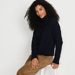 LANDS' END Zopfmuster-Rollkragenpullover DRIFTER, Damen,  Schwarz, Baumwolle, by Lands' End