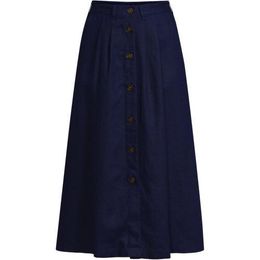 LANDS' END Leinen-Midirock, Damen,  Blau, Leinen, by Lands' End