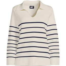 LANDS' END Feinstrick-Polopullover, Damen,  Wei&szlig;, Baumwolle, by Lands' End