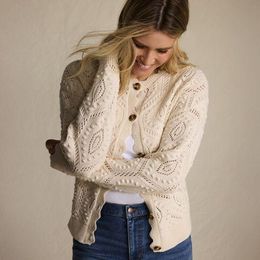 LANDS' END Noppencardigan, Damen,  Wei&szlig;, Baumwolle, by Lands' End
