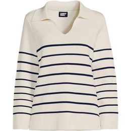LANDS' END Feinstrick-Polopullover, Damen,  Wei&szlig;, Baumwolle, by Lands' End