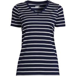 LANDS' END Supima Kurzarm-Shirt mit V-Ausschnitt, Damen,  Blau, Baumwolle, by Lands' End