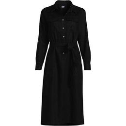 LANDS' END Midi-Hemdblusenkleid aus Leinen, Damen,  Schwarz, by Lands' End