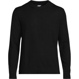 LANDS' END Merino-Pullover mit Rundhals, Herren,  Schwarz, Wolle, by Lands' End