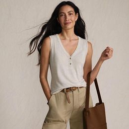 LANDS' END Top aus Leinenmix, Damen,  Beige, Baumwolle/Leinen/Baumwoll-Mischung, by Lands' End