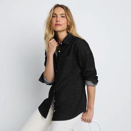 LANDS' END Denim-Bluse mit Stretch, Damen,  Schwarz, Baumwoll-Mischung/Polyester-Mischung, by Lands' End