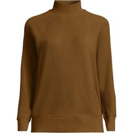 LANDS' END Stehbund-Shirt aus Waffeljersey, Damen,  Braun, Baumwoll-Mischung/Polyester-Mischung, by Lands' End