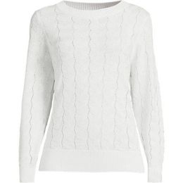 LANDS' END Rundhalspullover aus Leinenmix, Damen,  Wei&szlig;, by Lands' End