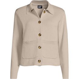 LANDS' END Feinstrick-Jacke aus Baumwolle, Damen,  Beige, Baumwolle, by Lands' End
