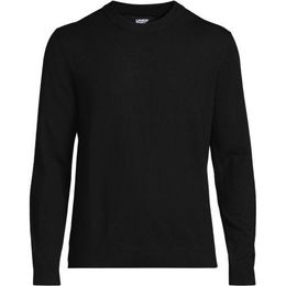 LANDS' END Merino-Pullover mit Rundhals, Herren,  Schwarz, Wolle, by Lands' End