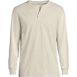 LANDS' END Super-T Langarm-Henleyshirt, Classic Fit, Herren,  Wei&szlig;, Baumwolle, by Lands' End