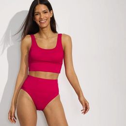 LANDS' END Komfort-Midkini Ottoman, zweiteilig, Damen,  Rot, Elasthan/Nylon-Mischung, by Lands' End
