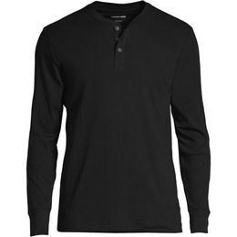 LANDS' END Henley-Schlafshirt, Herren,  Schwarz, Baumwolle, by Lands' End