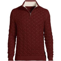 LANDS' END Strukturierter Drifter Pullover mit Rei&szlig;verschluss, Herren,  Orange, Baumwolle, by Lands' End