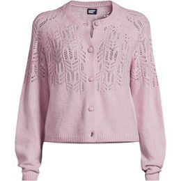 LANDS' END Rundhals-Cardigan mit Ajourmuster, Damen,  Lila, Polyacryl/Woll-Mischung/Polyester-Mischung, by Lands' End