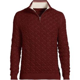 LANDS' END Strukturierter Drifter Pullover mit Rei&szlig;verschluss, Herren,  Orange, Baumwolle, by Lands' End