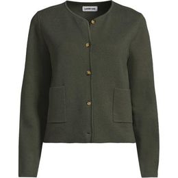 LANDS' END Kragenloser Feinstrick-Blazer, Damen,  Gr&uuml;n, Baumwolle, by Lands' End