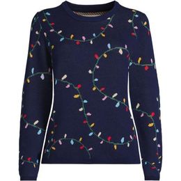 LANDS' END Feinstrick-Weihnachtspullover Lichterkette, Damen,  Blau, Baumwolle, by Lands' End