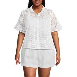 LANDS' END Lochmuster-Bluse mit R&uuml;schen&auml;rmeln, Damen,  Wei&szlig;, Baumwolle, by Lands' End