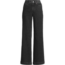 LANDS' END High Waist Jeans mit weitem Bein, Damen,  Schwarz, Elasthan/Baumwoll-Mischung/Polyester-Mischung, by Lands' End