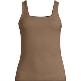 LANDS' END Ripp-Top mit eckigem Ausschnitt, Damen,  Braun, Elasthan/Baumwoll-Mischung, by Lands' End
