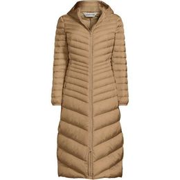 LANDS' END Ultraleichter Maxi-Daunenmantel mit Kapuze WANDERWEIGHT, Damen,  Beige, Nylon/Daunen, by Lands' End