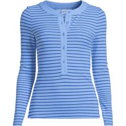 LANDS' END Langarm-Henleyshirt aus Ripp-Jersey, Damen,  Blau, Viskose-Mischung/Polyester-Mischung, by Lands' End