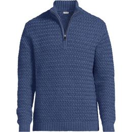 LANDS' END Flechtmuster-Pullover mit Rei&szlig;verschluss, Herren,  Blau, Polyester/Polyester-Mischung, by Lands' End