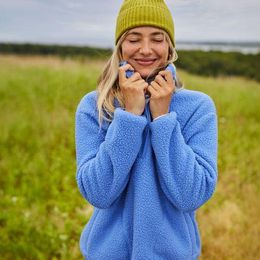 LANDS' END Teddy-Pullover mit Rei&szlig;verschluss, Damen,  Blau, Polyester, by Lands' End