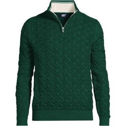 LANDS' END Strukturierter Drifter Pullover mit Rei&szlig;verschluss, Herren,  Gr&uuml;n, Baumwolle, by Lands' End
