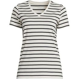LANDS' END Supima Kurzarm-Shirt mit V-Ausschnitt, Damen,  Wei&szlig;, Baumwolle, by Lands' End