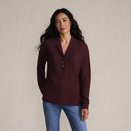 LANDS' END Waffelstrick-Henleyshirt, Damen,  Rot, Baumwoll-Mischung/Polyester-Mischung, by Lands' End
