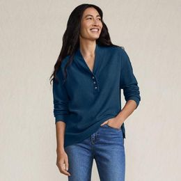 LANDS' END Waffelstrick-Henleyshirt, Damen,  Blau, Baumwoll-Mischung/Polyester-Mischung, by Lands' End