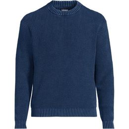 LANDS' END Baumwoll-Pullover im Waffelstrick DRIFTER, Herren,  Blau, Baumwolle, by Lands' End