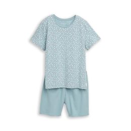 Tom Tailor Damen Pyjama-Set mit Herzmuster, blau, Gemustert, Gr. 38