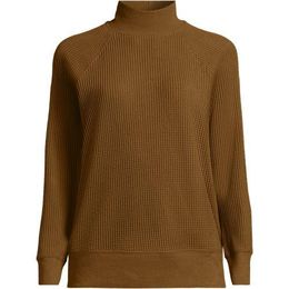 LANDS' END Stehbund-Shirt aus Waffeljersey, Damen,  Braun, Baumwoll-Mischung/Polyester-Mischung, by Lands' End