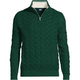 LANDS' END Strukturierter Drifter Pullover mit Rei&szlig;verschluss, Herren,  Gr&uuml;n, Baumwolle, by Lands' End