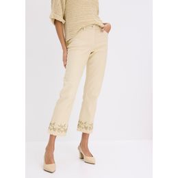 bonprix Twillhose mit Stickerei, beige, Gr.40, schicke Twillhose mit Stickerrei, 82% Baumwolle